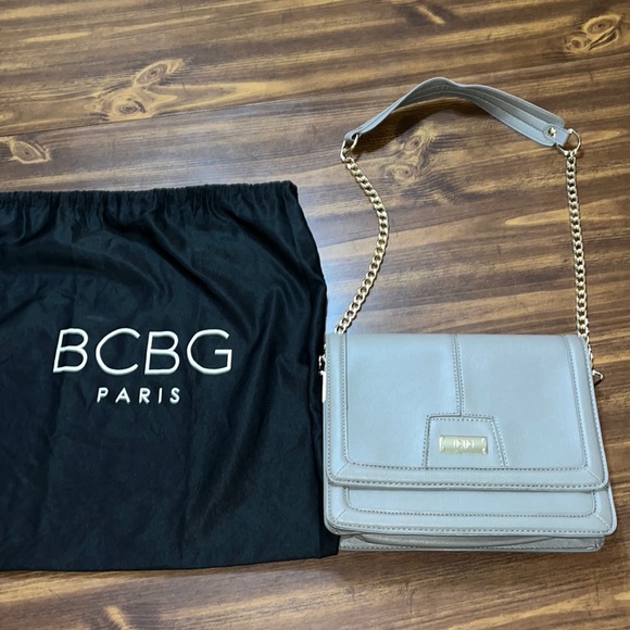 BCBG Paris | Bags | Bcbg Paris Taupe Shoulder Bag With Chain Strap ...